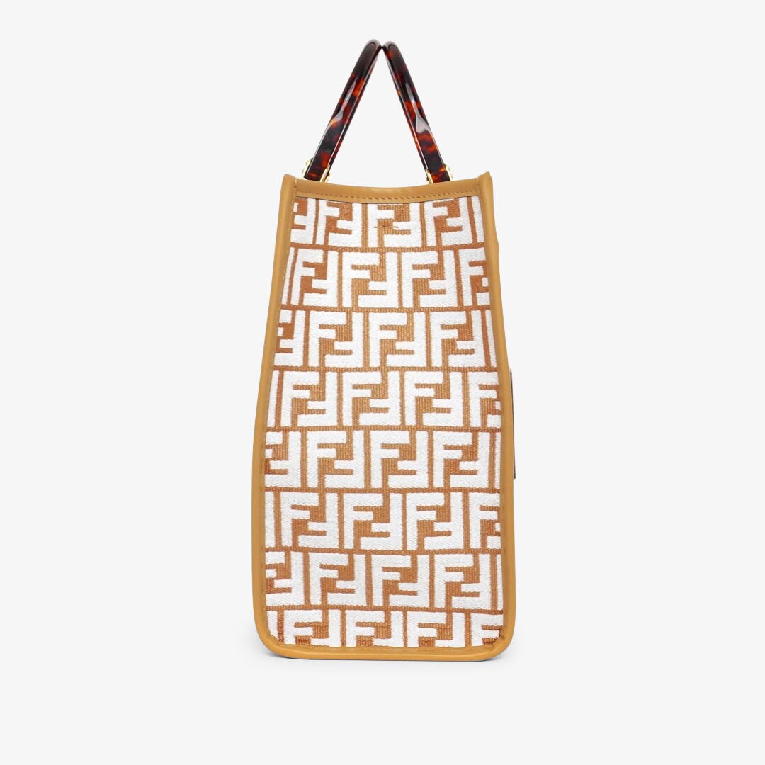 Fendi Sunshine Medium - Shopper in rafia con motivo FF in tessuto ...