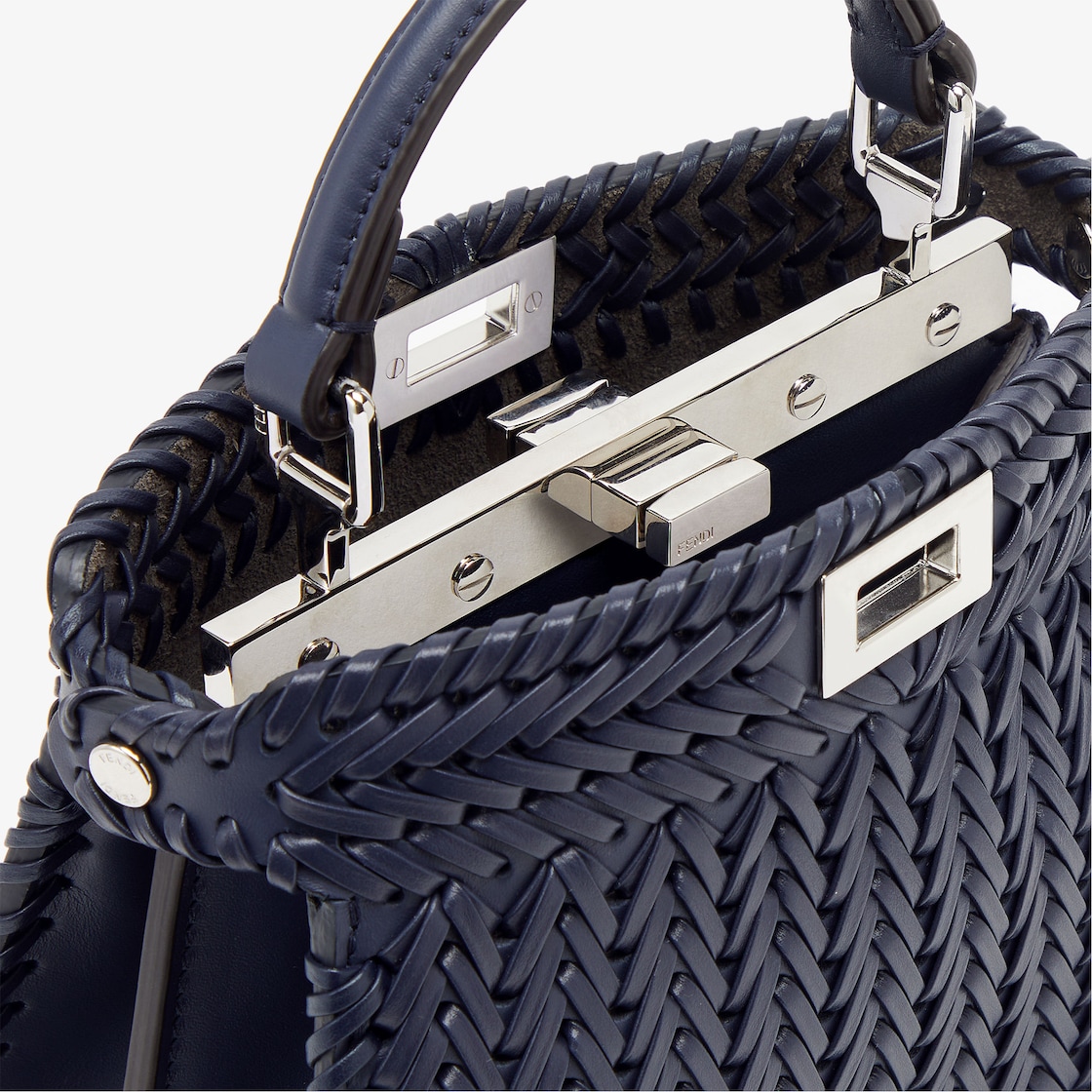 Peekaboo ISeeU Petite - Midnight blue woven leather bag | Fendi