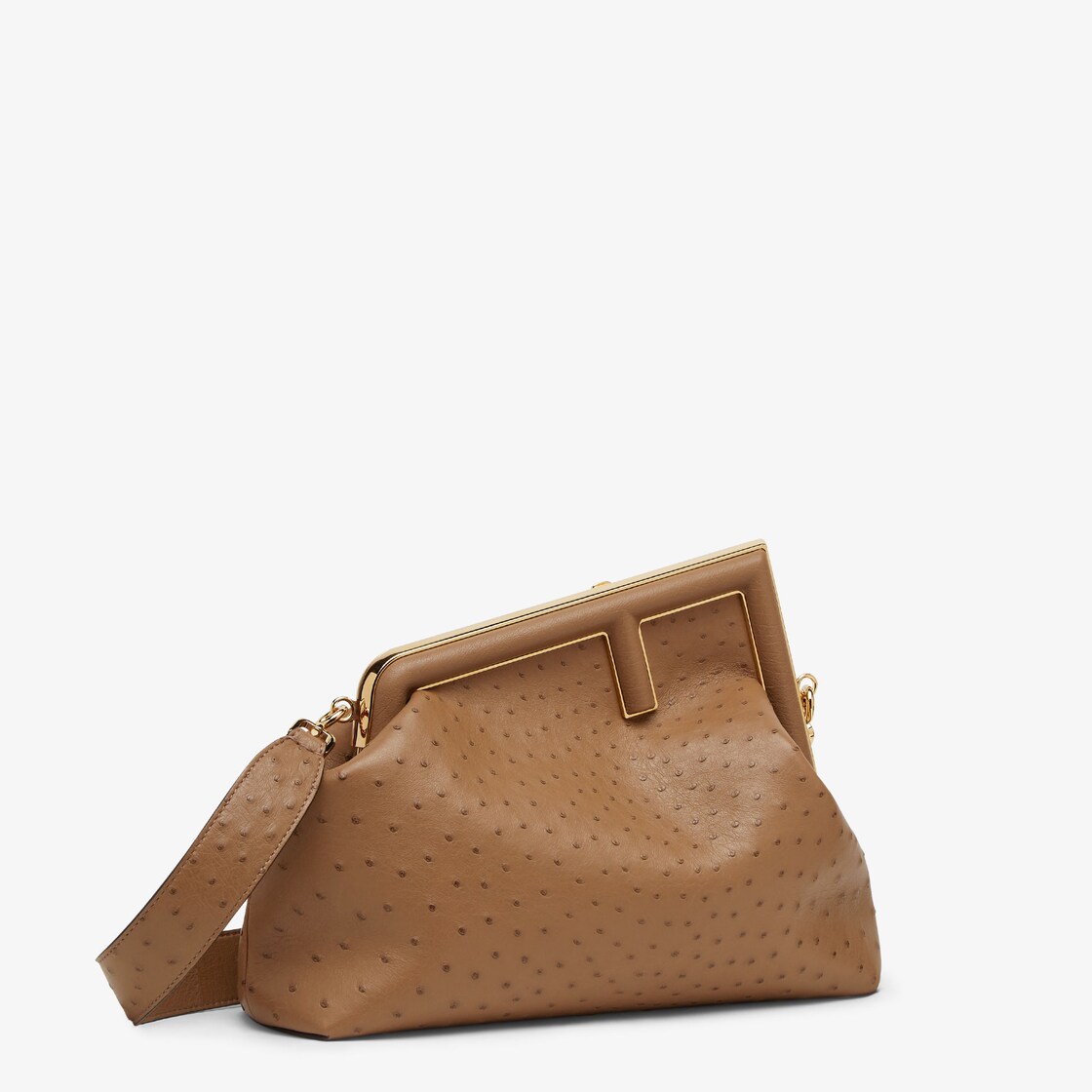 Fendi First Medium - Beige ostrich leather bag | Fendi