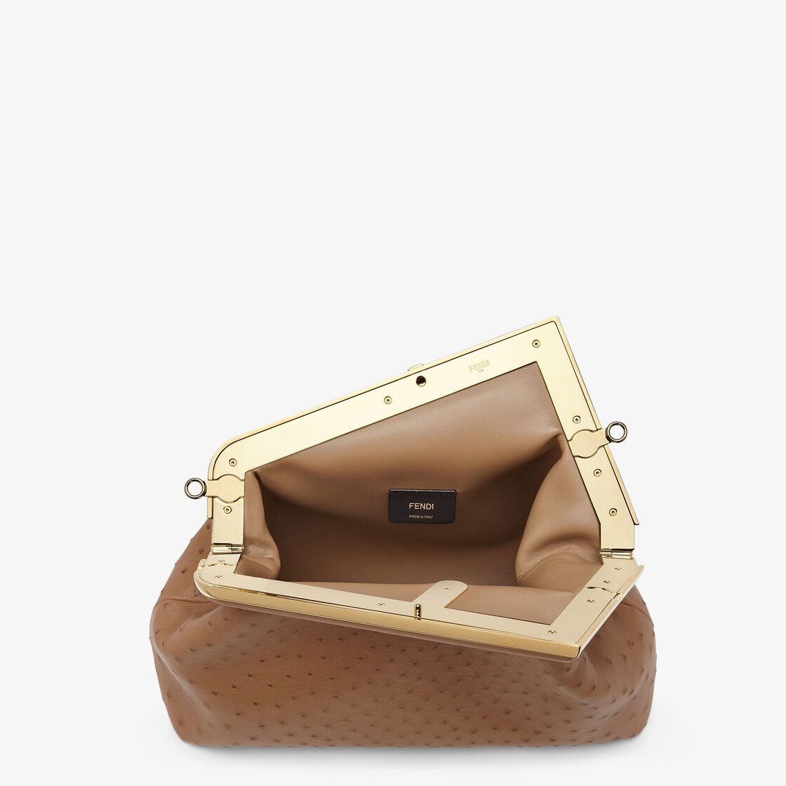 Fendi First Medium - Beige ostrich leather bag | Fendi
