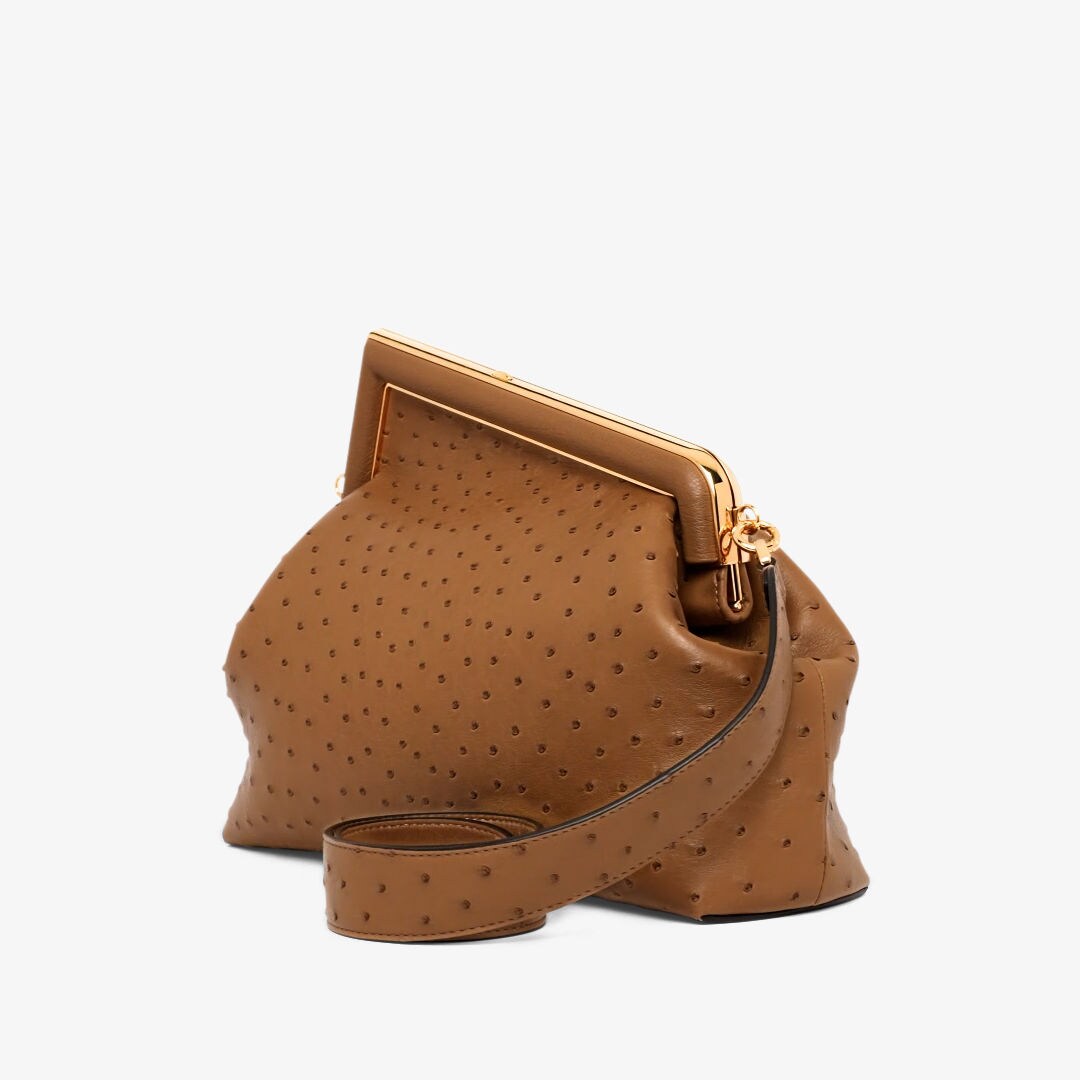 Fendi First Medium - Beige ostrich leather bag | Fendi