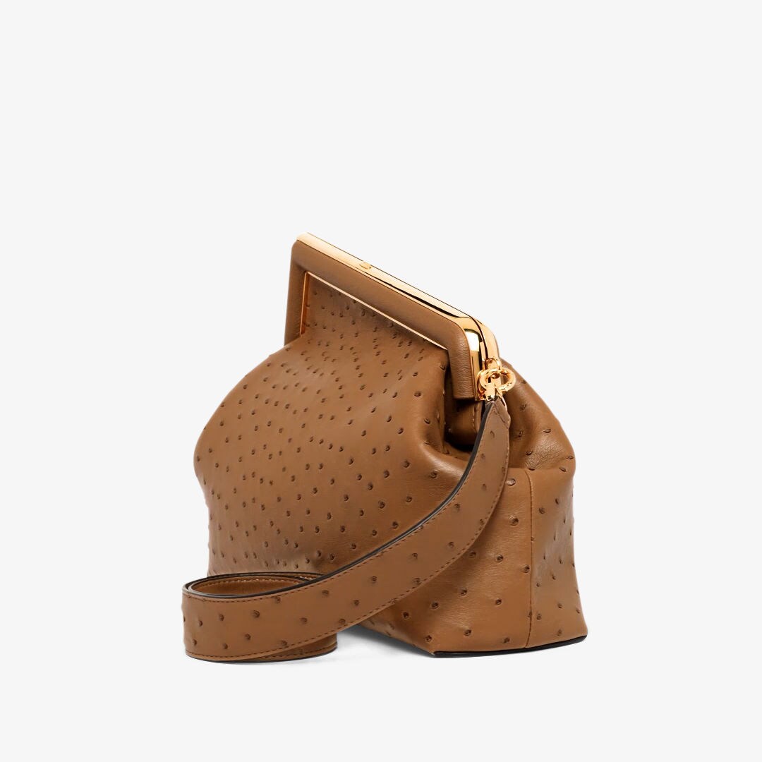 Fendi First Medium - Beige ostrich leather bag | Fendi