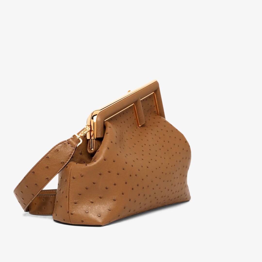 Fendi First Medium - Beige ostrich leather bag | Fendi