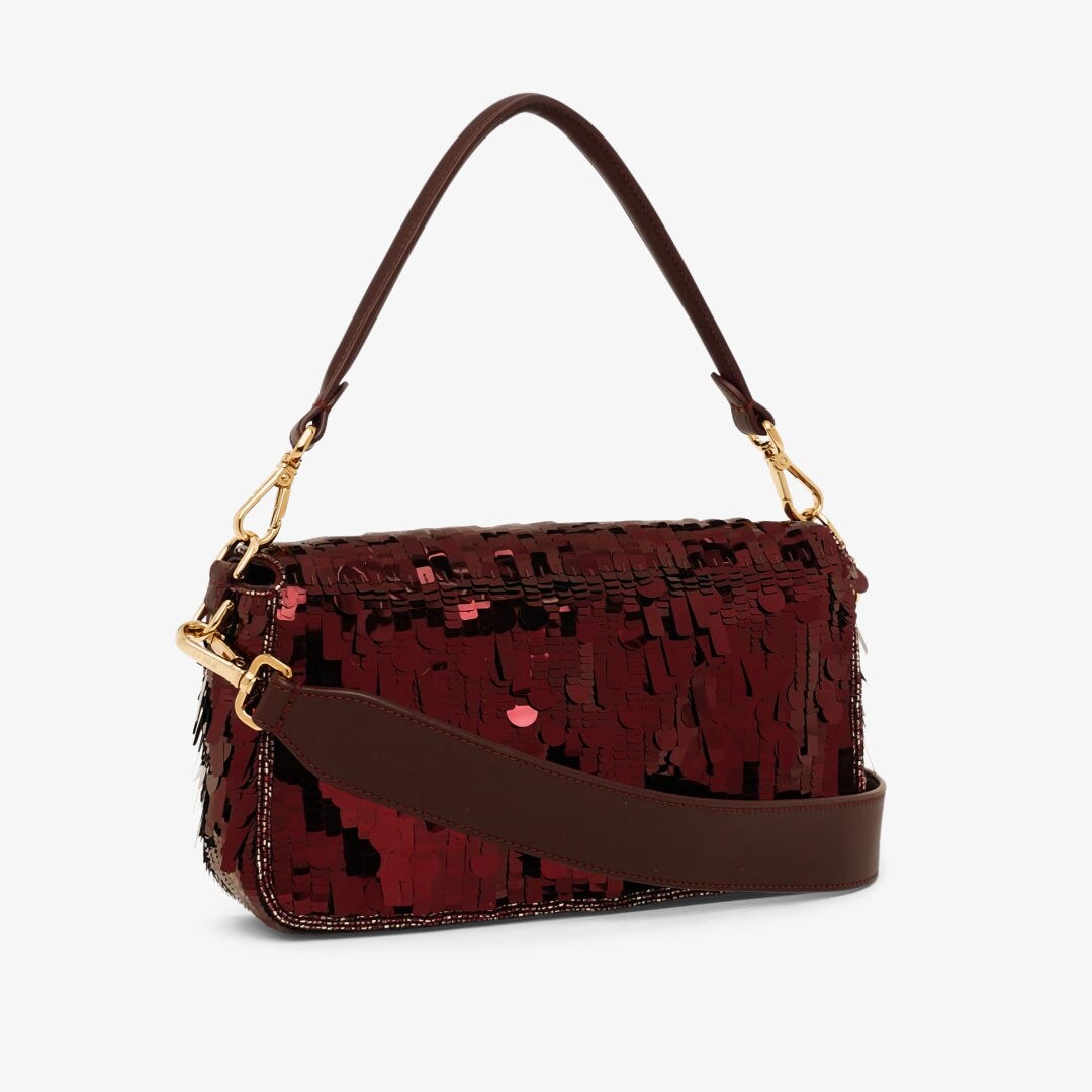 Baguette - Bolso de piel y lentejuelas burdeos | Fendi
