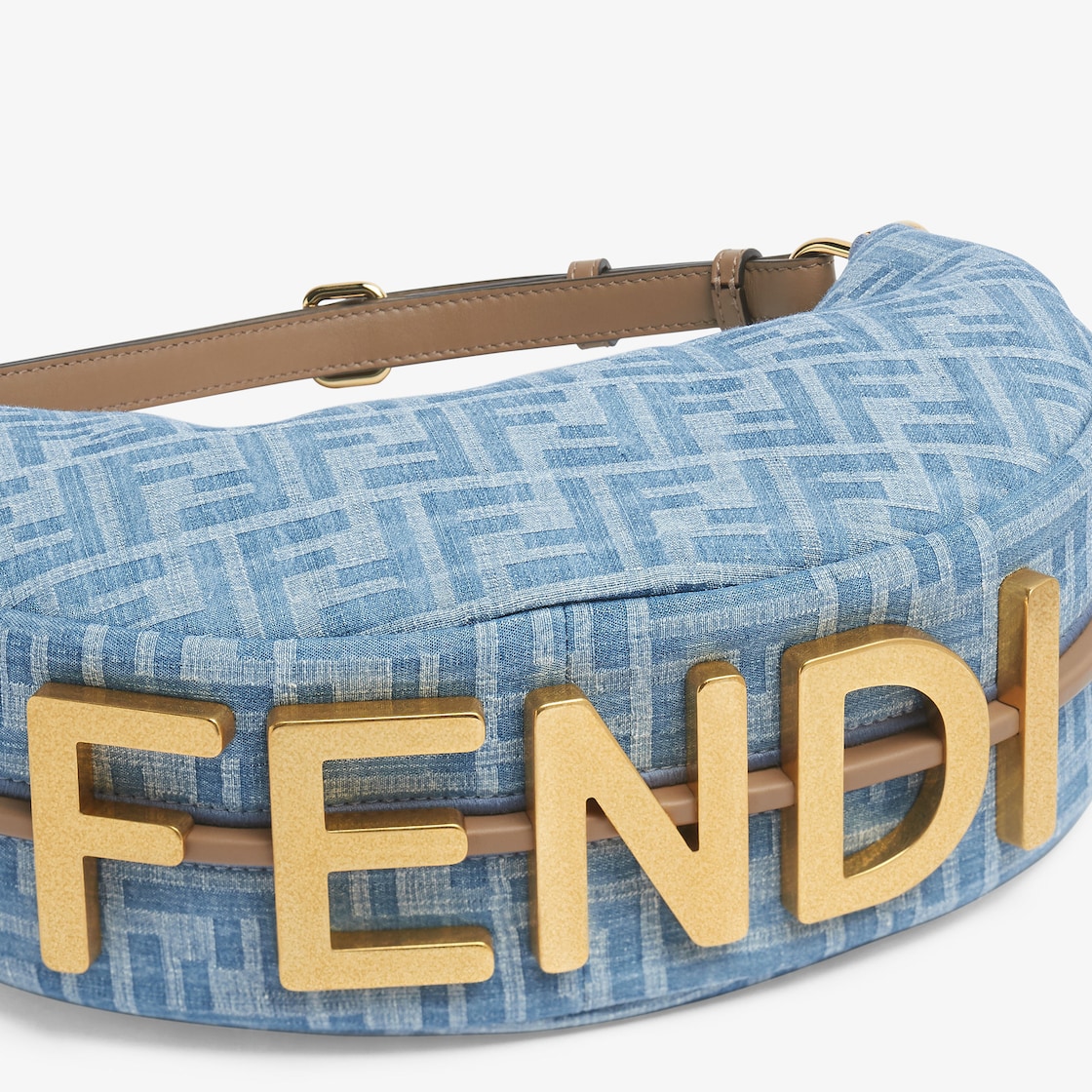 Fendigraphy Small - Light blue FF denim fabric bag | Fendi