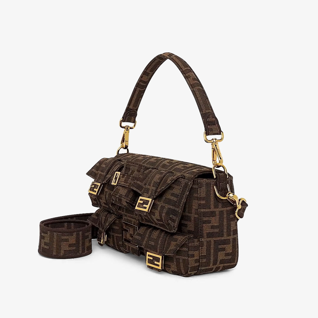 Multipocket Baguette - Brown FF jacquard fabric bag | Fendi