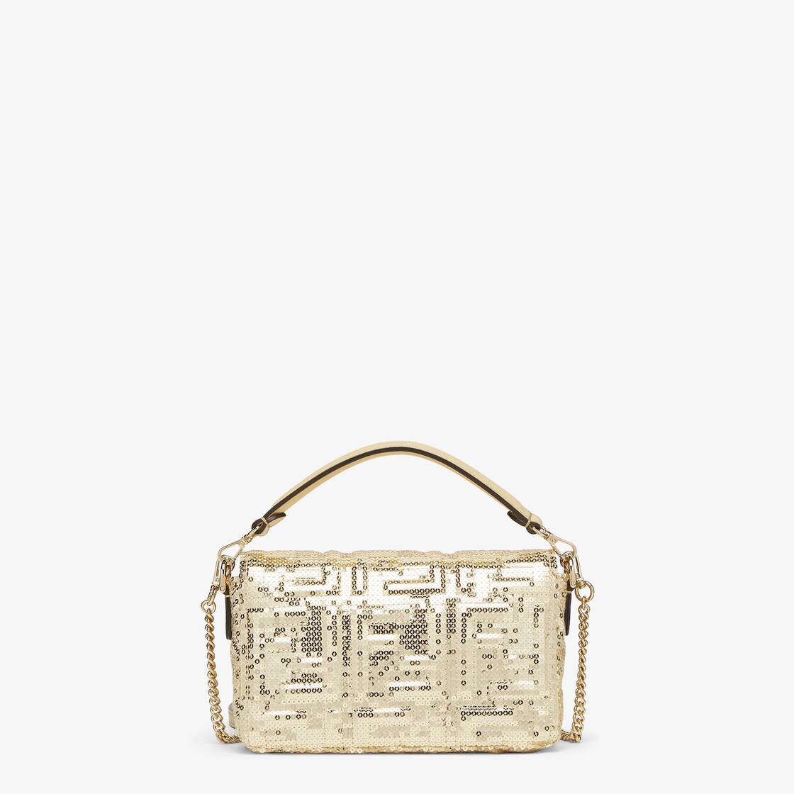 Baguette Mini - Bolso de lentejuelas champán con FF | Fendi