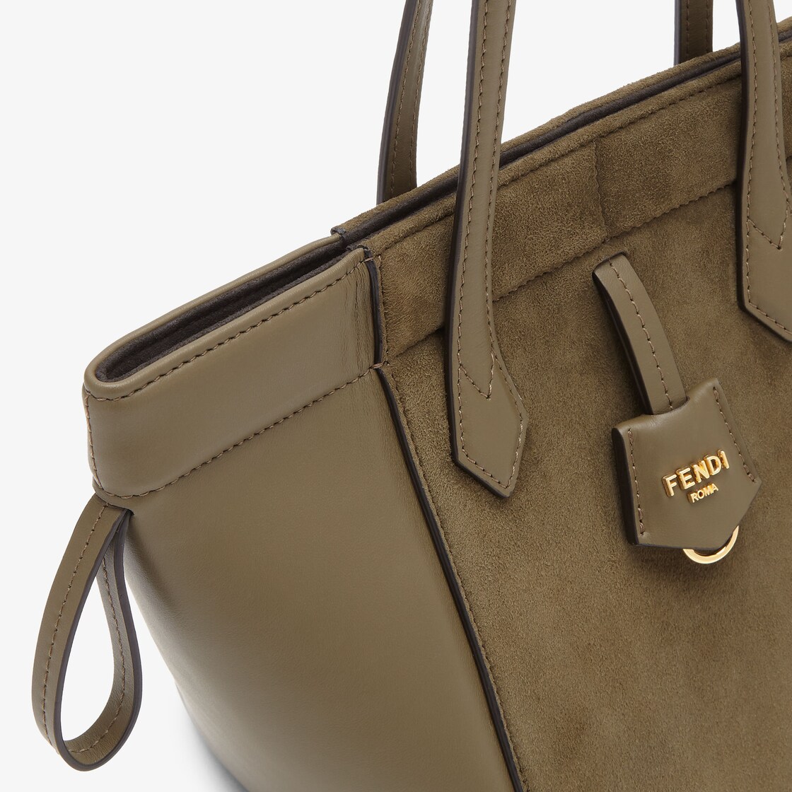 Fendi Origami Mini - Transformable khaki suede and leather mini-bag | Fendi