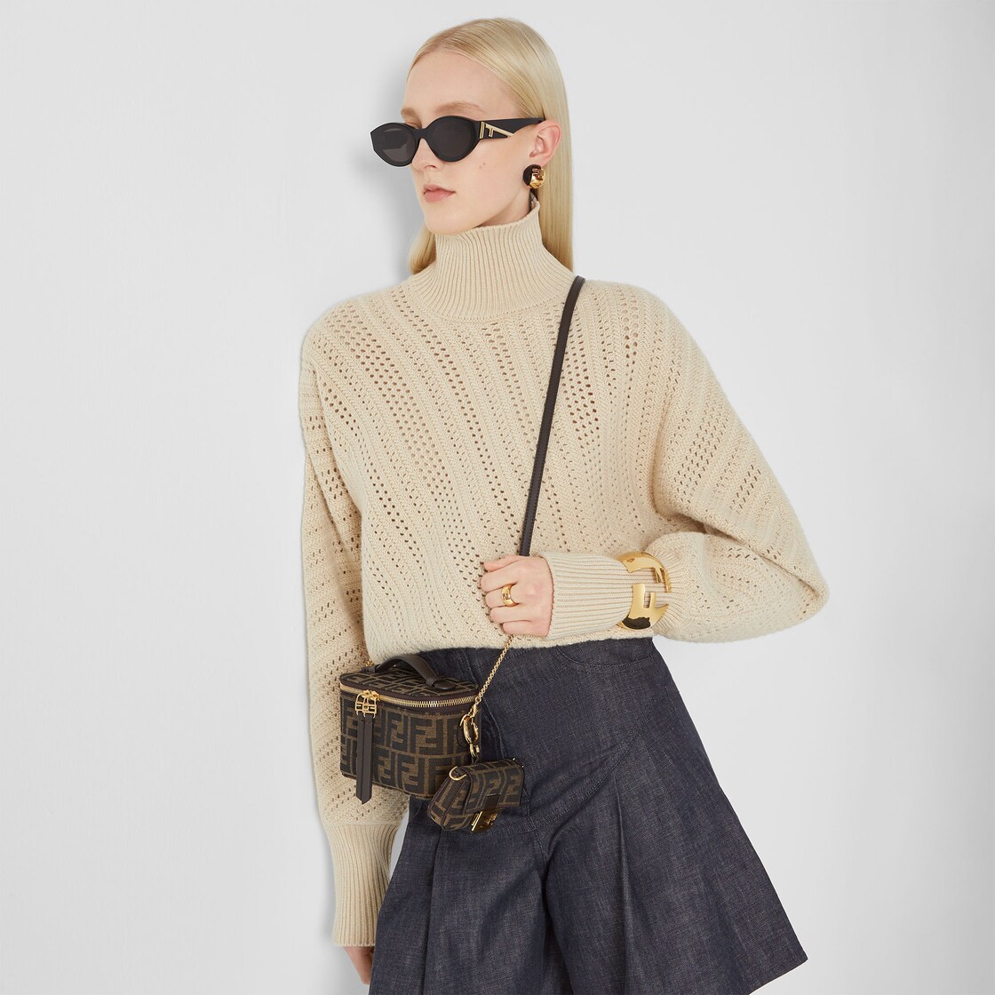 烟草棕FF提花布料迷你手袋-FENDI VANITY-FENDI芬迪中国官网