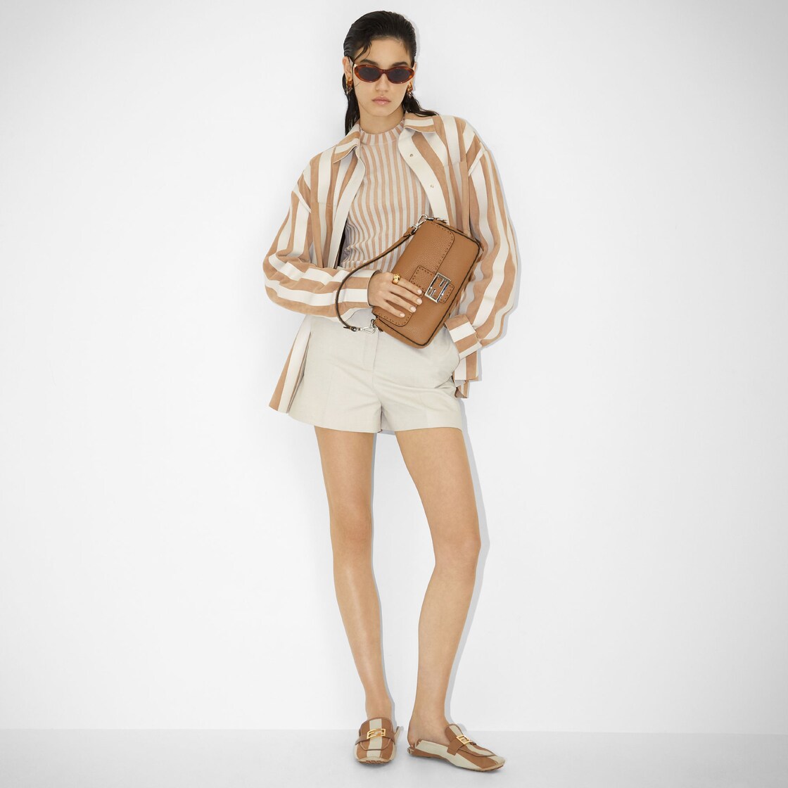 Baguette - Mocasín de lona beige | Fendi