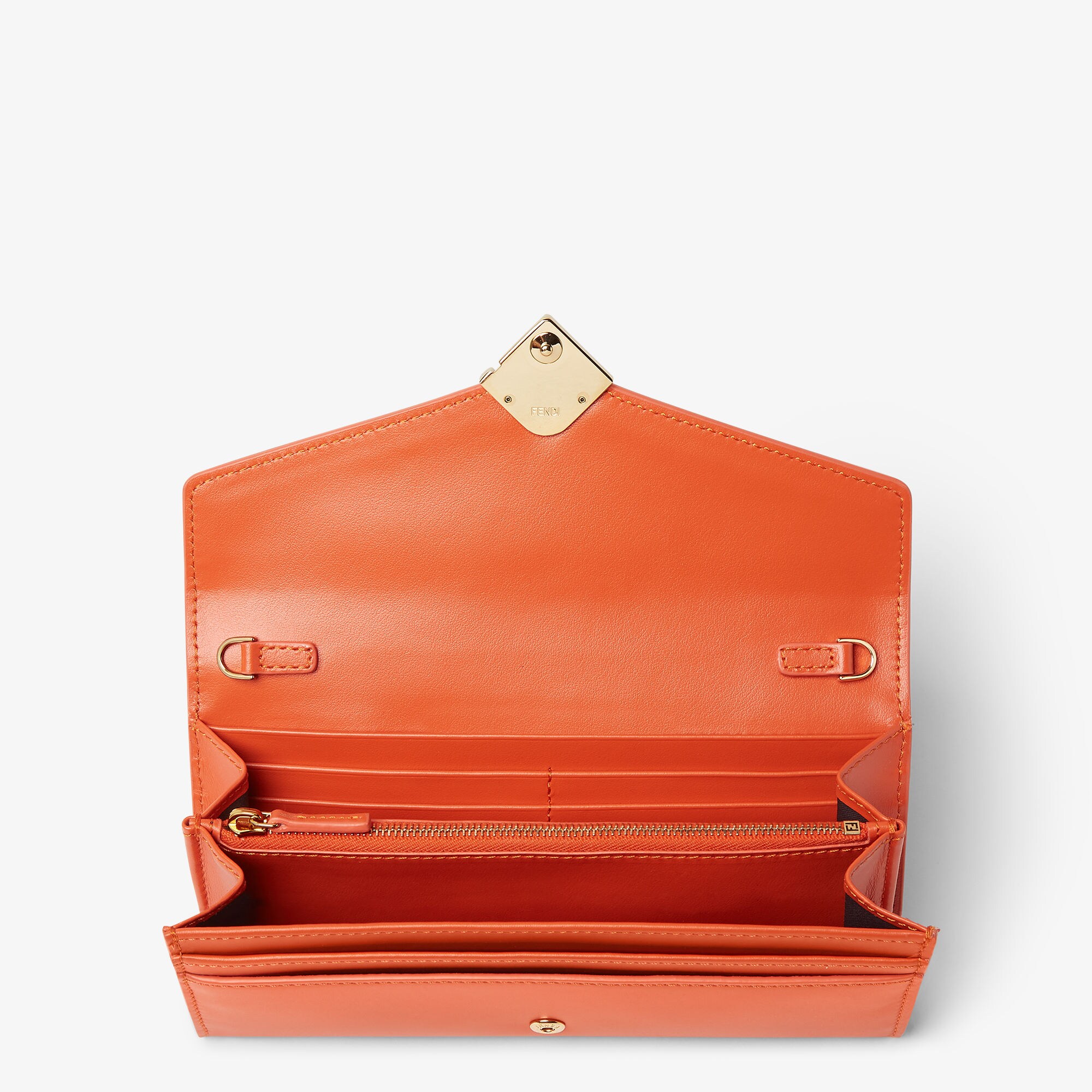 FF Diamonds Continental With Chain Leather Orange | Fendi FF Diamonds Continental With Chain Leather Orange | Fendi