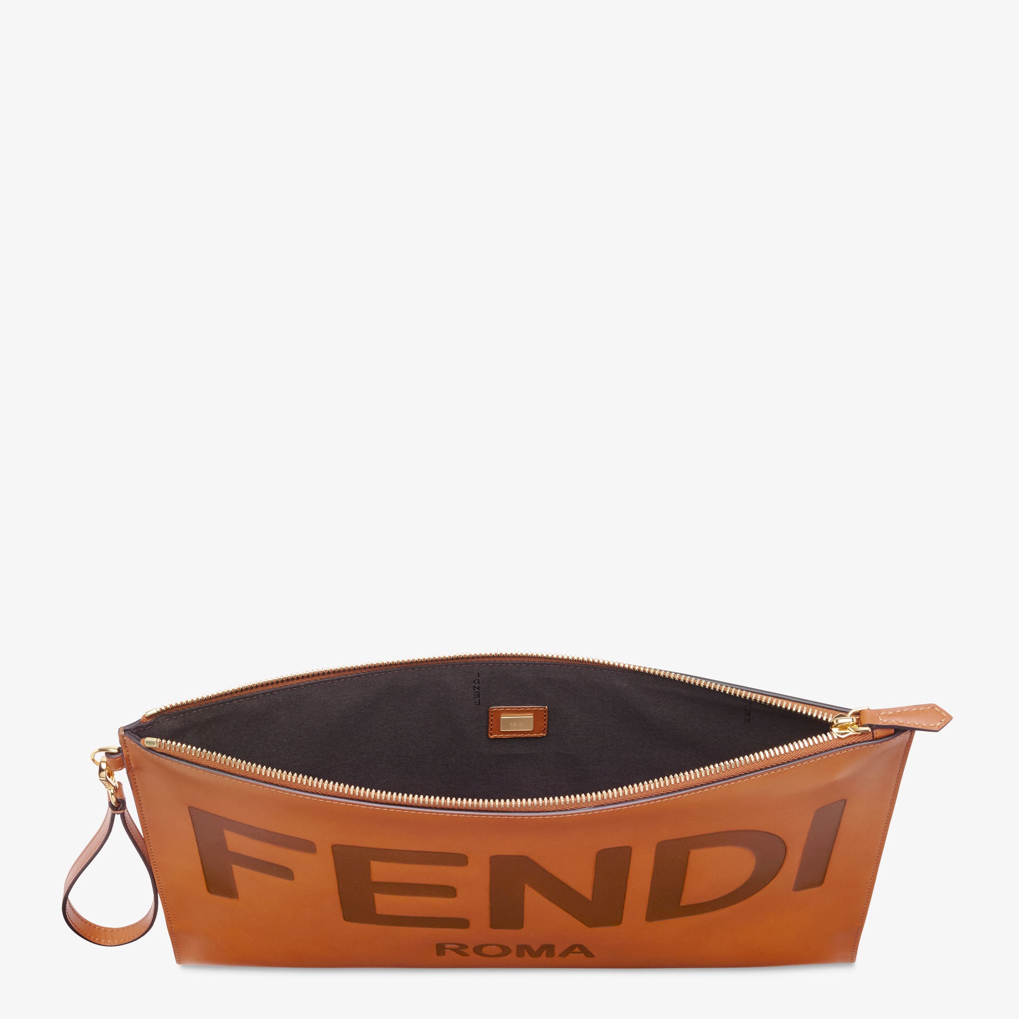 FENDI ROMA フラット スリム クラッチ ラージ レザー ブラウン FENDI ROMA フラット スリム クラッチ ラージ レザー ブラウン