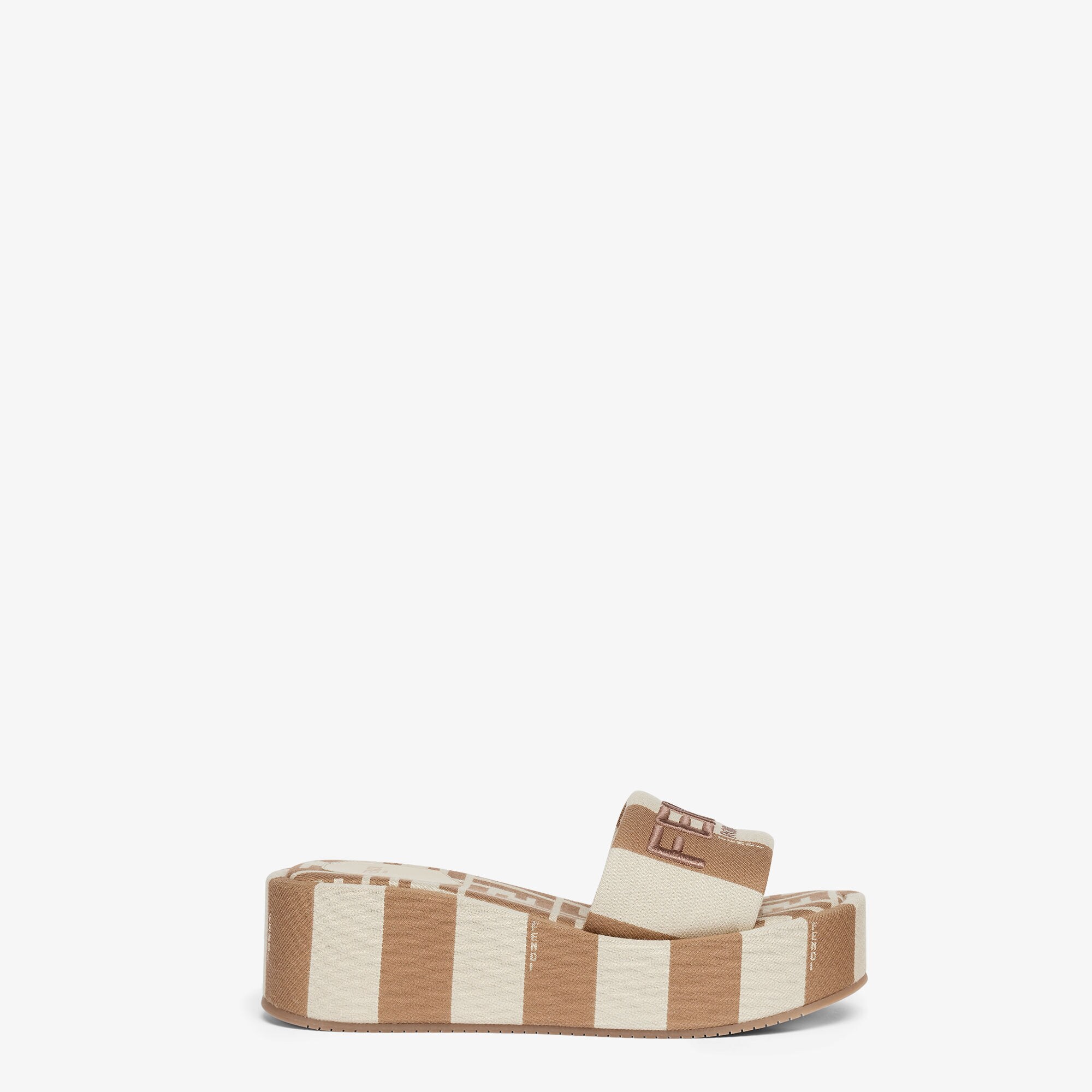 Fendi Sunshine - Beige canvas flatform slides | Fendi