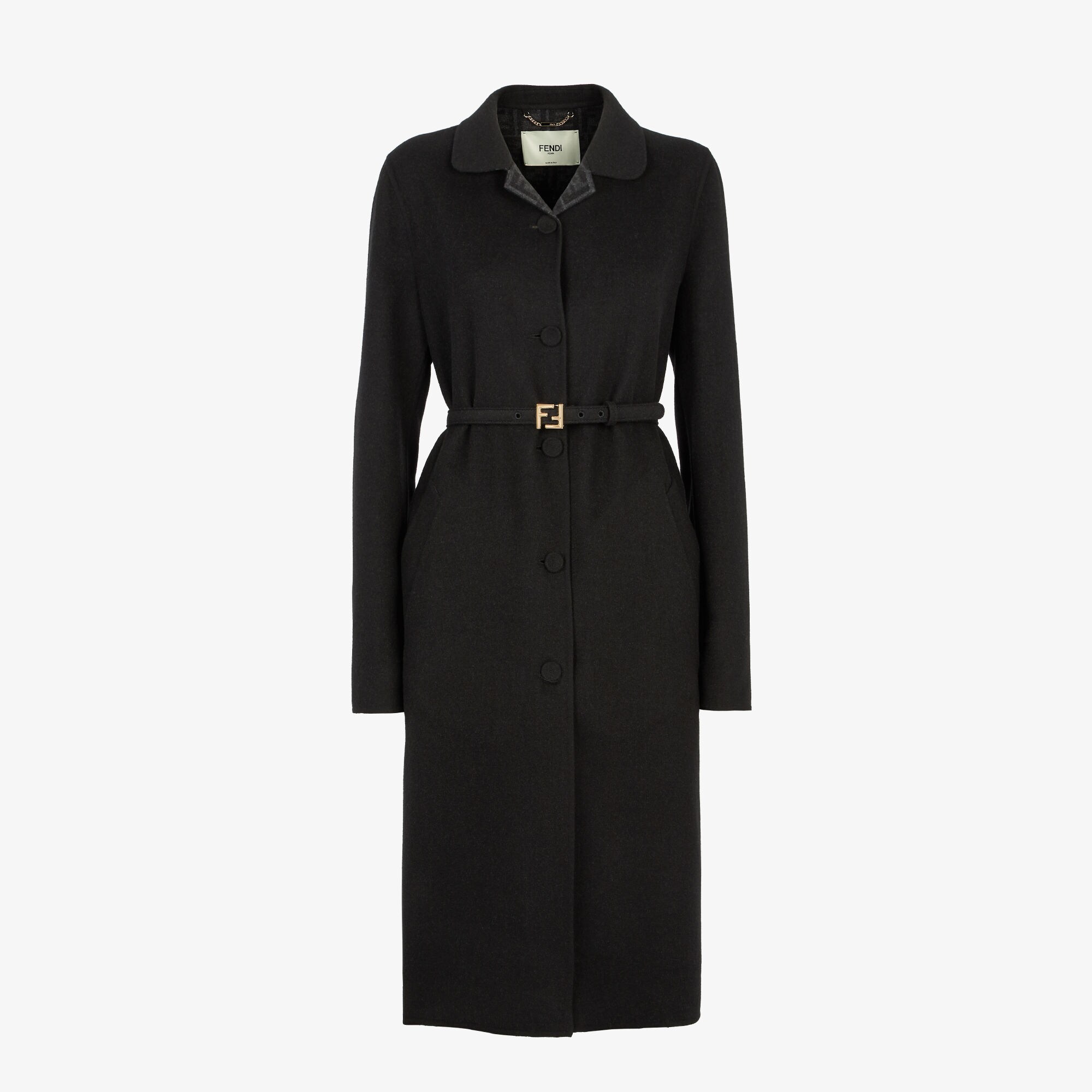 Coat Black Wool Overcoat Fendi